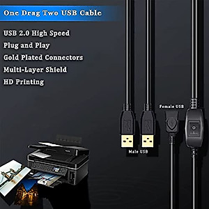 Herfair USB Splitter - 1 in 2 Out USB Splitter Y Cable Printer Cable Splitter, One Female to Two Male USB Cable Printer Splitter for Two Computers, USB 2.0 Share Cable for All USB Peripherals