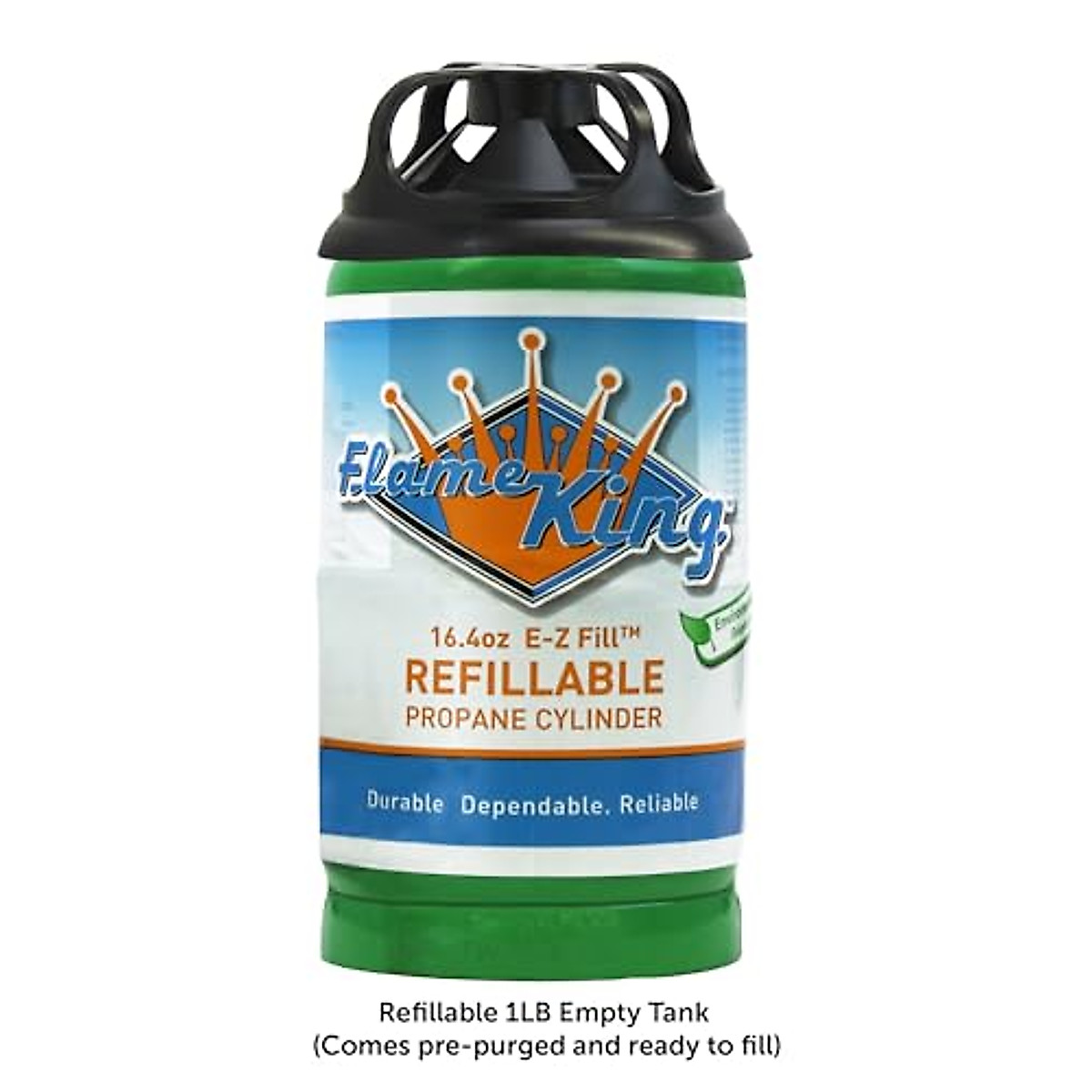 Flame King Refillable 1LB Empty Propane Cylinder Tank - Reusable - Safe and Legal Refill Option - DOT Compliant - 16.4 oz, Green