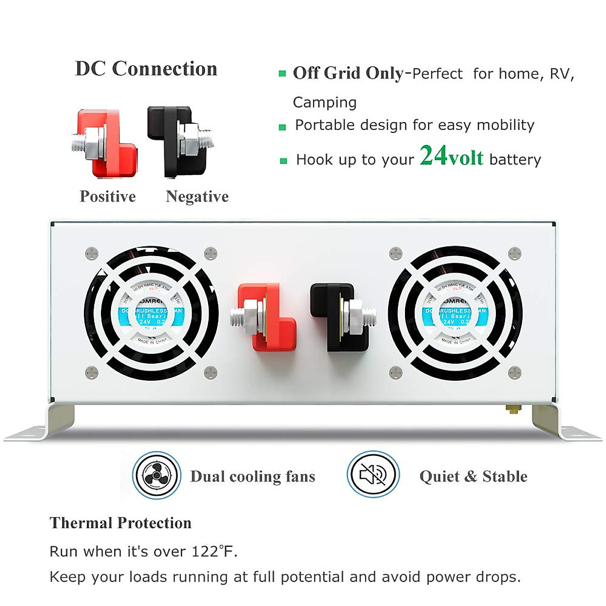 WZRELB DC to AC Converter Off Grid Pure Sine Wave Power Inverter Generator (2500w 24v 120v)