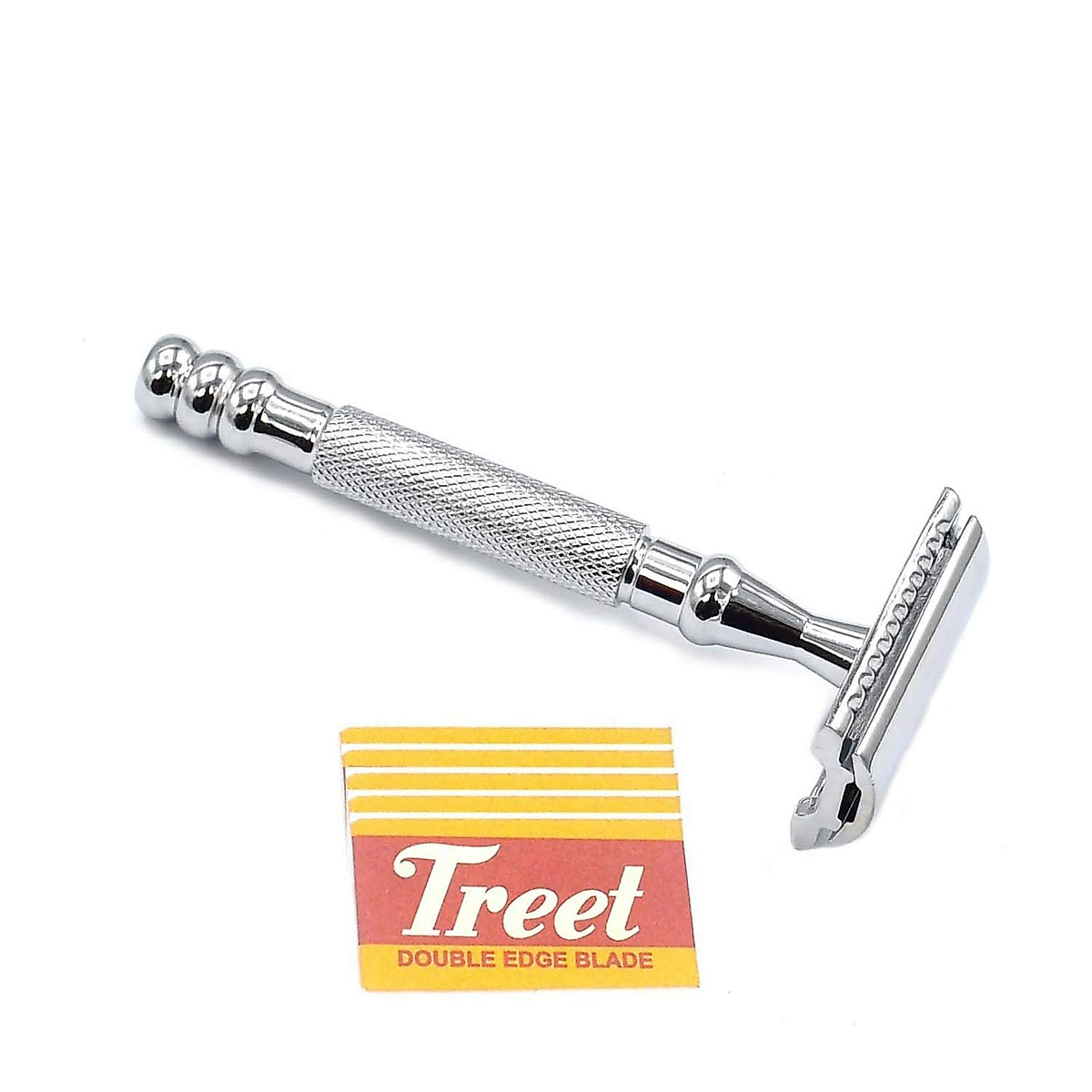 OdontoMed2011® Men's Stainless Steel Manual Shaver Double Edge Safety Shaving Razor Chrome Plated with 5 Pcs Double Edge Razor Blades BTS-319