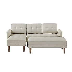 Modern Sectional Sofa Bed, L-Shape Sofa Chaise Lounge with Ottoman Bench for Living Room (Cream White Fabric)