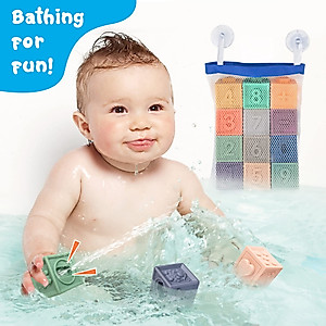 HahaGift Baby Toys 6 12 18 Months Boy Girl Teethers Soft Blocks, Infant Toddler Bath Toys 6-12-18 Months Boys Girls Newborn Babies Shower Gifts,Montessori Educational Sensory Toys for 2 1 Year Old