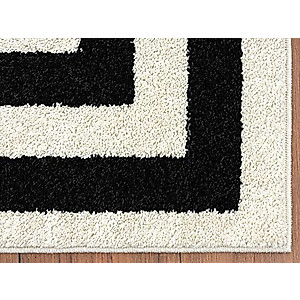 Abani Contemporary Black &amp; Ivory 7&#039;9&quot; x 10&#039;2&quot; Area Rug, Contrasting Geometric Modern Stripe Symmetrical Living Room Carpet Rugs