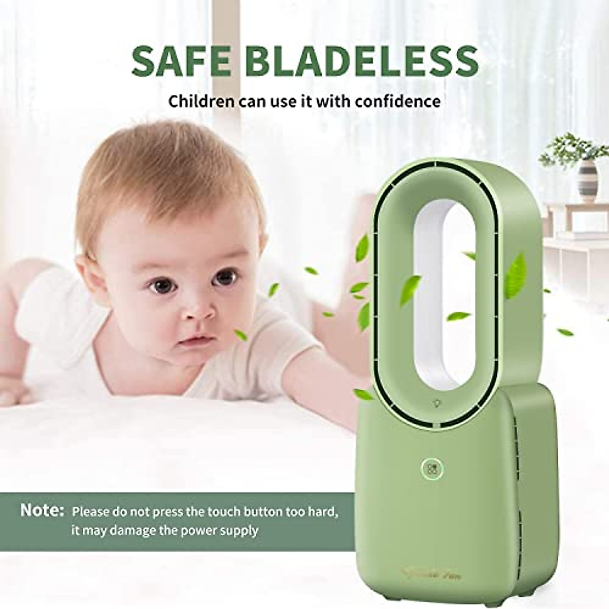 let'me Desk Fan, 11.8 Inch Portable Bladeless Fan Small Personal Cooling Fan with 5 Colors Touch Control LED Light, Quiet USB Table Fan for Home, Office, Bedroom Summer Gift