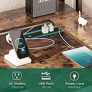 Huuger L Shaped Desk Computer Desk with LED Lights & Power Outlets Nightstand with Charging Station