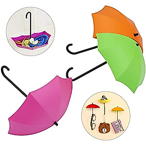 6 PCS Colorful Umbrella Key Hooks Adhesive Wall Hooks Wall Rack Decorative Wall Hanging Hooks Key Hair Pin Holder