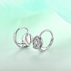 Starchenie Rose Leverback Earrings for Women 925 Sterling Silver Hypoallergenic Jewelry White Gold