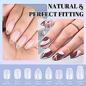 Ejiubas Gel Nail Kit - 300PCS Pre-buff Short Almond Gel Nail Tips, 15ML Long-Lasting Solid Gel with Portable Nail Lamp, Acrylic Nail Kit Gel Extension Set for Diy Home Manicure