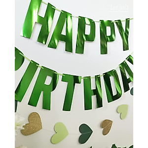 Glossy Green Happy Birthday Metallic Banner Greenery Theme Party Decoration Garland Supplies Signs for Funny New Years Birthday Nursery Hanging Décor 13pcs