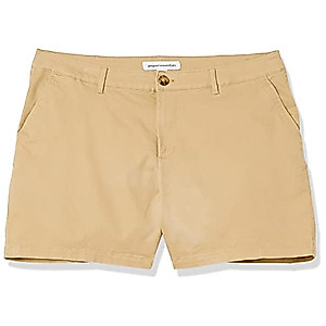 Amazon Essentials Women's 5 Inch Inseam Chino Short (Available in Plus Size), Khaki Brown, 24