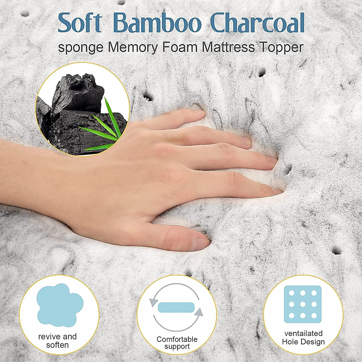 AwsumPick Memory Foam Mattress Topper Twin XL 2 Inch, Charcoal Infused Mattress Pad for College Dorm, Soft Extra Long Twin Bed Toppers, CertiPUR-US Certified