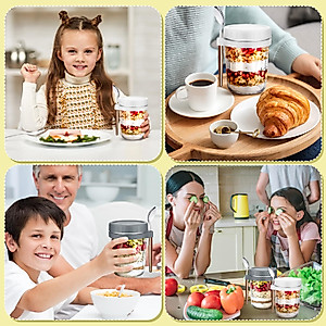 Layhit 8 Sets 16 oz Overnight Oats Containers with Lids and Spoons Summer Large Glass Mason Jars for Overnight Oats with Measurement Marks Oatmeal Container for Milk Cereal Fruit(Grey, White)