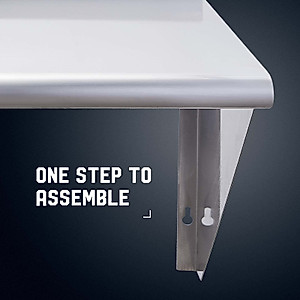 MengK Stainless Steel Shelf 12x24 Inches - 250lb Capacity - Wall Mount Floating Shelving for Restaurant, Kitchen, Home, and Hotel