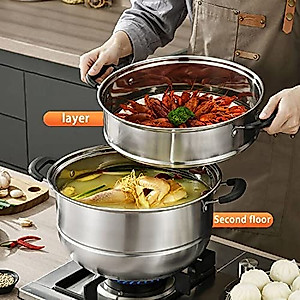 MANO Steamer Pot for Cooking 11.8 inch Steam Pots with Lid 2-tier Stainless Steel Steaming Pot Multipurpose Cookware with Handle for Vegetable, Dumpling, Stock, Sauce, Food