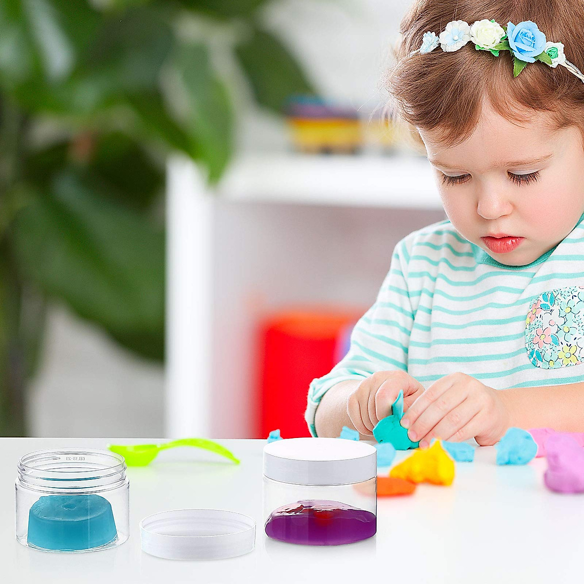 4 Pieces Round Clear Wide-mouth Leak Proof Plastic Container Jars with Lids for Travel Storage Makeup Beauty Products Face Creams Oils Salves Ointments DIY Making or Others (White, 6 Ounce)