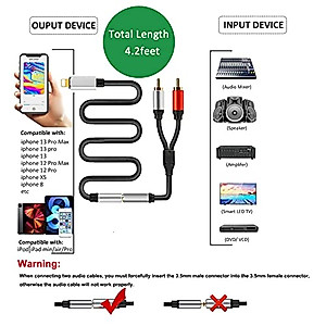 2-in-1 audio cable--iOS port to 3.5mm plug Cable and Female 3.5mm aux-in to RCA Stereo Extension Adapter Cord Compatible with iPhone/iPod/iPad to Headphone, Car, Speaker, Amplifier, Home theater etc.