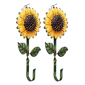 E-view Metal Sunflower Key Holder Creative Vintage Wall Mounted Key Hook - Retro Cast Hanger for Coat Hat Clothes Towel (Set of 2)