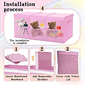 Ikerall Toy Box for Girls and Boys,Large Toy Chest Organizer with 3 Mesh Pockets and Flip-Top Lid Collapsible Sturdy Storage Bin,Suitable for Playroom, Nursery (36 x 13 x 16) Pink