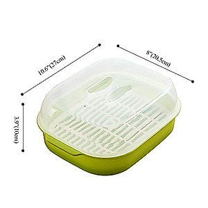 Microwave Oven Steamer Cook Container with Lid Plastic for Steamed Bread Bun Dumpling Fish Kitchen Utensil (Green)