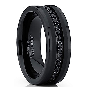 Metal Masters Co. Tungsten Carbide Black Wedding Band Eternity Ring, Cubic Zirconia Inlay Comfort Fit 10.5