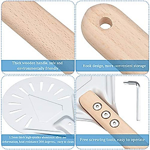 Round Perforated Pizza Peel Non-slip Durable Aluminum Turning Peel Pizza Paddle with 16 Inch Anti-Scalding Wooden Handle for Homemade Pizza Bread Bakers (7 Inch)