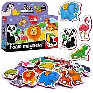 Little World Large Set of 25 Foam Fridge Magnets for Toddlers 1-3 - Refrigerator Magnets for Kids – Baby Magnets for Refrigerator 1 Year Old - Zoo Magnetic Animals - Animal Magnets for Toddlers 1-3