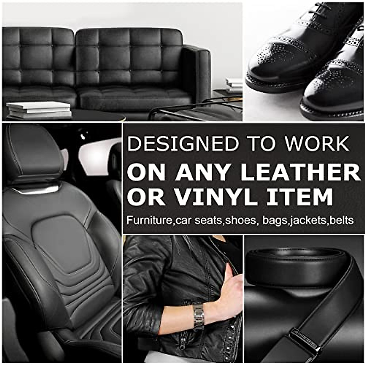 SEISSO Black Leather Recoloring Balm, Black Leather Repair Kit for Car Seats, Leather Repair Cream Kit- Leather Restorer Scratch, Faded, Scuffed, Leather Dye for Couches, Car Seats, Shoes