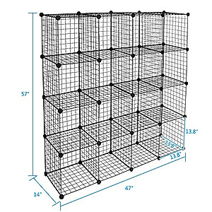 VINGLI Wire Cube Storage, 16-Cube Metal Grids Shelves, Stackable Storage Bins Multifunction Modular Bookcase Closet Cabinet Ideal for Living Room Bedroom, Home, Office