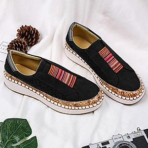 Women Premium Orthopedic Casual Sneaker, Women Platform Sandals Orthopedic Slip-on Walking Shoes Fashion Flat Casual Shoes (Black 9~9.5)