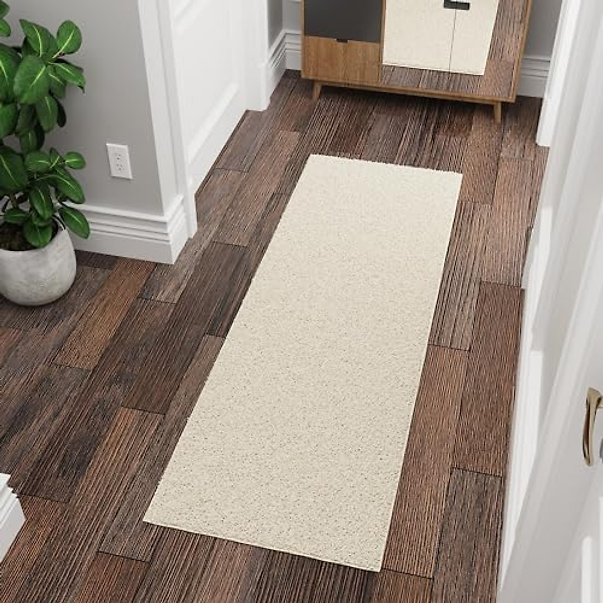 Ottomanson Indoor Solid Shag Design Rubber Back 2x6 Soft Pile Shag Runner Rug for Hallway, Entryway, Kitchen, Living Room, Bedroom, Bathroom, 2' x 6', Cream