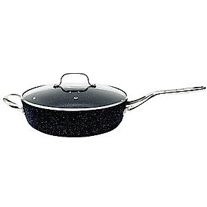 THE ROCK by Starfrit 11" Deep Fry Pan with Glass Lid and Stainless Steel Handles, Black