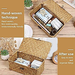 SIGRID Seagrass Hand Woven Storage Box Storage Box Storage Basket Makeup Organizer Container with Lid