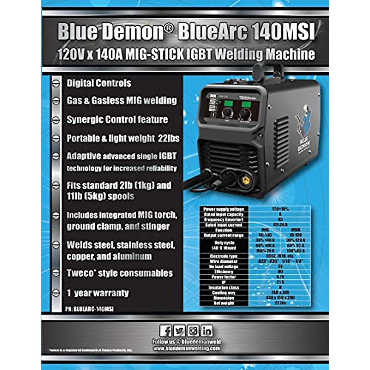 BLUEARC 140 MSI Inverter Welding Machine (BLUEARC-140MSI)