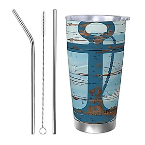 AYCZN Wooden Anchor 20 OZ Tumbler Stainless Steel Travel Coffee Mug, Vintage Nautical Insulated Water Bottle with Lid and Straws Leakproof Thermal Cup