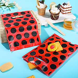 100 Pcs Ladybug Birthday Party Favor Bags Ladybug Plastic Candy Bags Ladybug Red Black Polka Dot Gift Bags Ladybug Party Supplies for Ladybug Theme Party Wedding Birthday Party Baby Shower Decorations