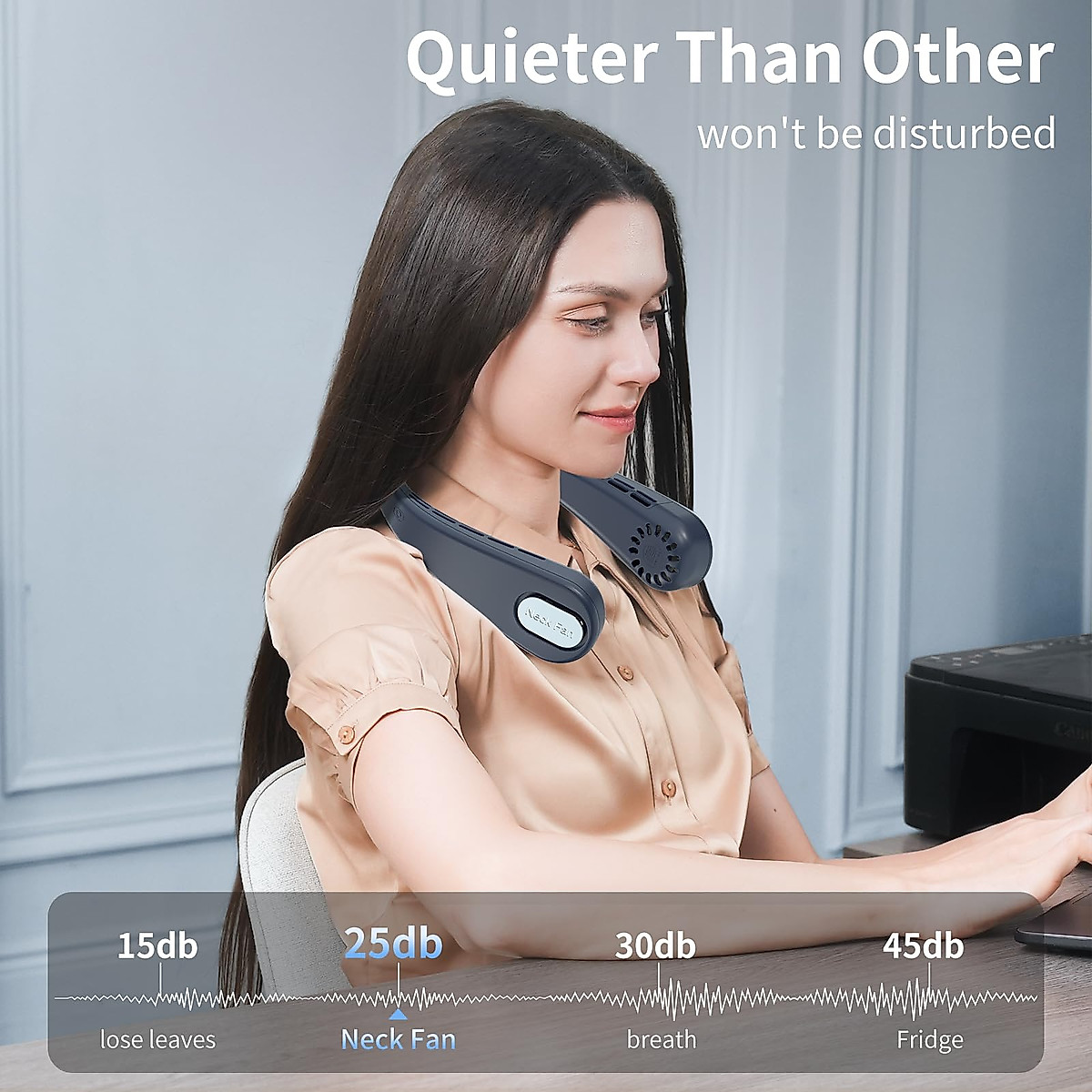 Prubensic Portable Neck Fan, Hands Free Bladeless Fan, 4000mAh 4-16H Battery, Fast 360 Cooling, No Hair Twisting, Ultra Quiet, Travel Essentials, Suitable Home Office Sports, Gifts for Women Men-Blue