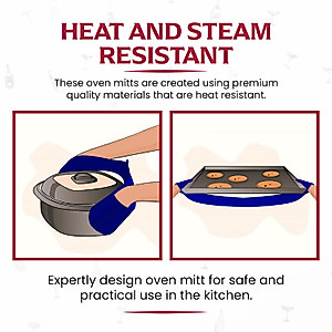 Kitchen BBQ Modern Fun Party Double Oven Mitts Gloves | Extra Long & Thick, Heat Resistant | Quilted Cloth Attached 1 Piece Oven Gloves | 100% Cotton Wine Christmas Champagne Pot Holder