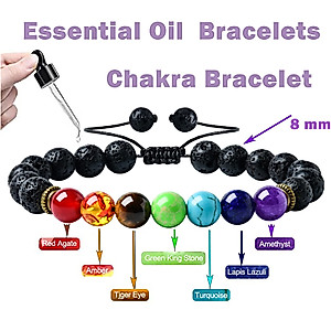 HEDQFM 2 PCS Chakra Bracelets Lava Rock Stone Aromatherapy Essential Oil Diffuser Bracelet Adjustable Woven Bracelet and Elastic Rope Bracelet for Men and Women (Chakra B)