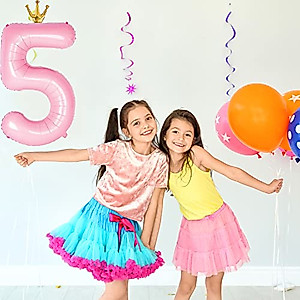 Gifloon Number 5 Balloon with Crown, Large number balloons 40 inch, 5th Birthday Party Decorations Supplies 5 Year Old Birthday Sign Decor, Pink