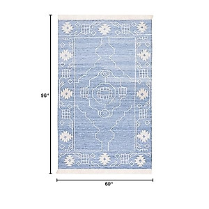 SAFAVIEH Kilim Collection Area Rug - 5' x 8', Blue & Ivory, Flat Weave Rustic Boho Tribal Design, Non-Shedding & Easy Care, Ideal for High Traffic Areas in Living Room, Bedroom (KLM763M)