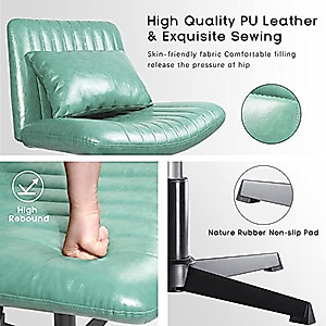 PUKAMI Armless Desk Chair No Wheels with Ottoman&Lumbar Support,PU Leather Padded Modern Swivel Home Office Chair,Height Adjustable Wide Seat Cross Legged Computer Task Chair for Living Room (Tiffany)