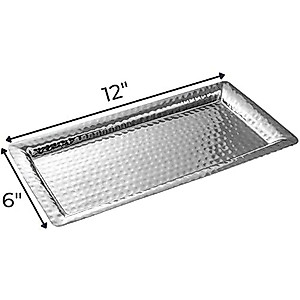 Monarch Abode Decorative Tray, Bathroom Counter Organizer, Vanity Tray, Kitchen Counter Storage, Hand-Hammered Platter, Nickel-Plated, 12" x 6"