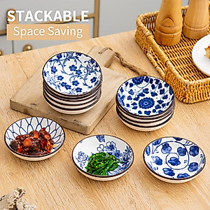 TAMAYKIM 12 PCS 4 Inch Ceramic Dipping Saucers, Porcelain Dipping Bowls, Japanese Style Small Sauce Bowls/Dishes for Sushi, Soy Sauce, Ketchup, BBQ, Oven, Microwave & Dishwasher Safe