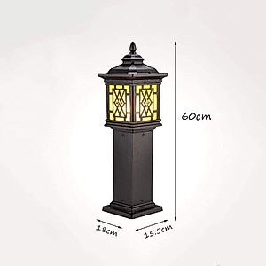 MODEBHD Chinese Retro Garden Column Head Lamp E27 Outdoor IP65 Waterproof Landscape Lighting Column Head Lamps Modern Minimalist Lawn Lamp Fence Lamp Post Lamp High Pole Lamp (Height: 60 Cm)