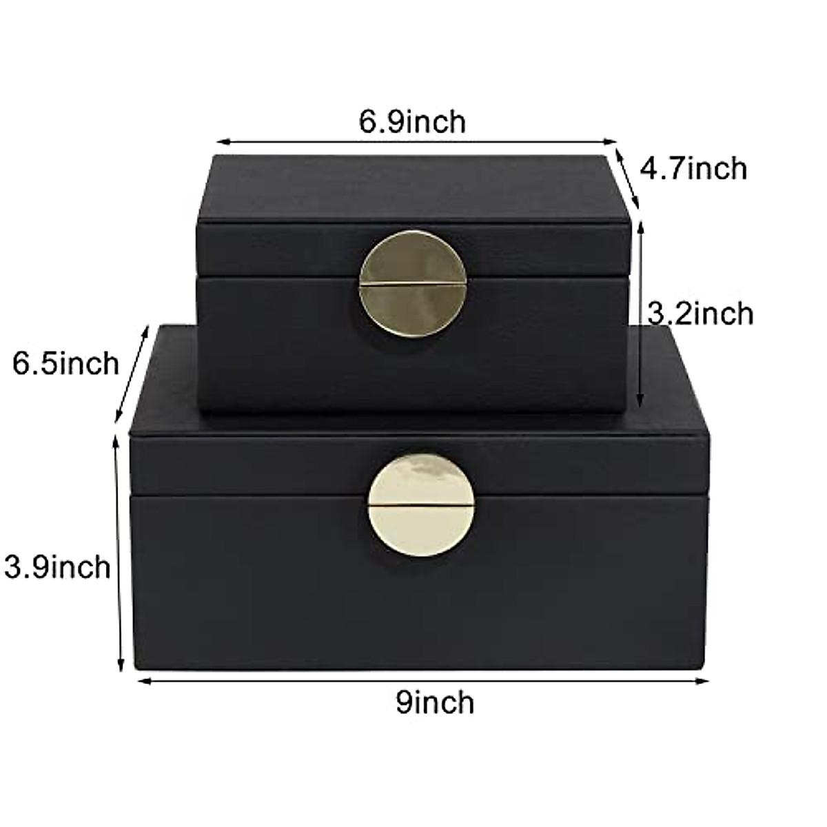 HofferRuffer Faux Leather Jewelry Boxes, Decorative Boxes Storage Accessory Organizer with Gold Hardware Decor, Classic Vegan Leather Set of 2 Pieces (Black)