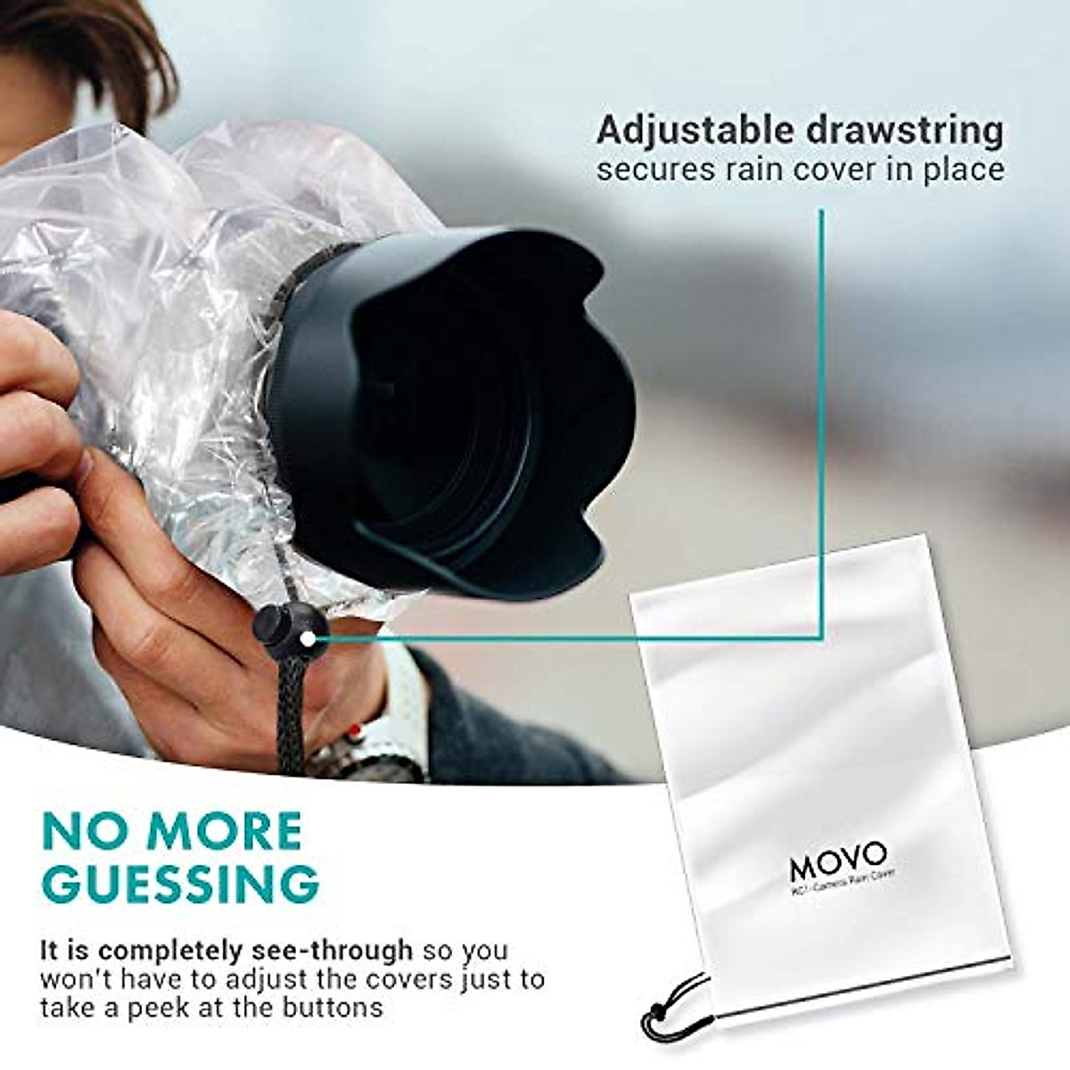 Movo (5 Pack) RC1 Clear Rain Cover for DSLR Camera and Lens up to 18" Long