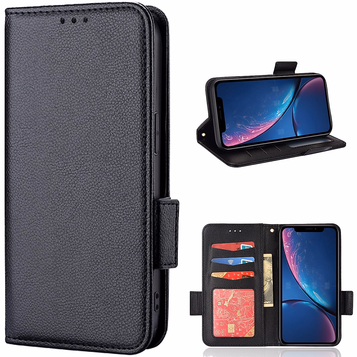 Compatible with Oppo Reno 6 Pro 5G Case,PU Leather Kickstand with Card Holders,Compatible with Oppo Reno6 Pro 5G PEPM00 CPH2249 Flip Magnetic Closure Protection Phone Wallet Cover Black
