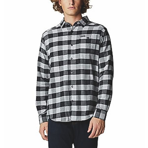 Columbia Men's Cornell Woods Flannel Long Sleeve Shirt, Grey Buffalo Check, Large
