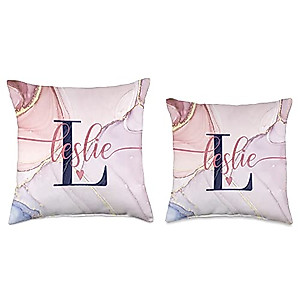 Girl Name on L Lettering for Women Girls Leslie Letter L Initial Monogram Calligraphy Personalized Throw Pillow, 16x16, Multicolor