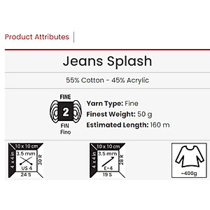 YarnArt Jeans Splash - Variegated Sport Yarn 55% Cotton 45% Acrylic 1 Skein/Ball 50 gr 174 yds Cotton Yarn Knitting Yarn Soft Yarn amigurumi Cotton Yarn